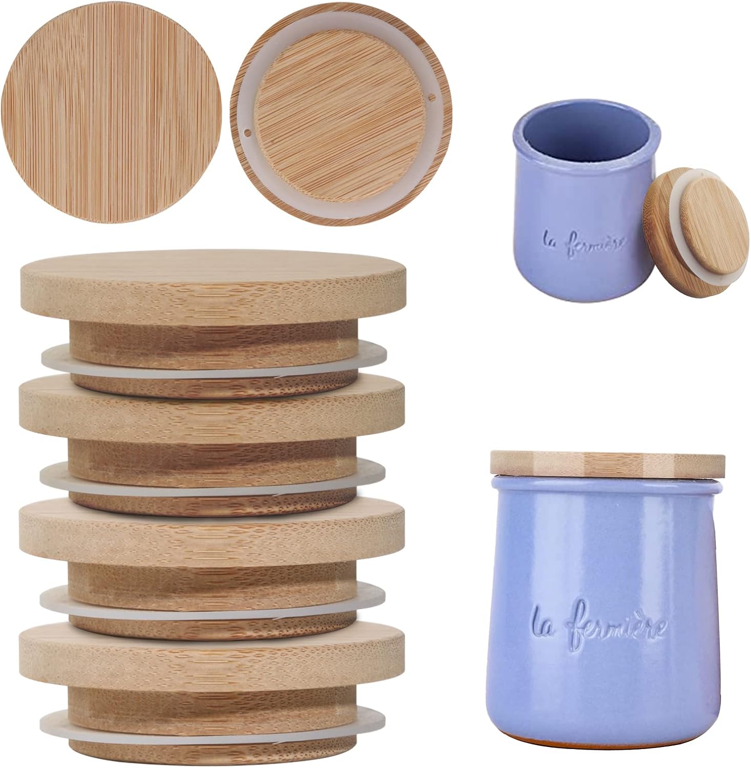 Amazon.com: La Fermiere Jar Lid - 6 Piece Bamboo Jar Lid for La ...