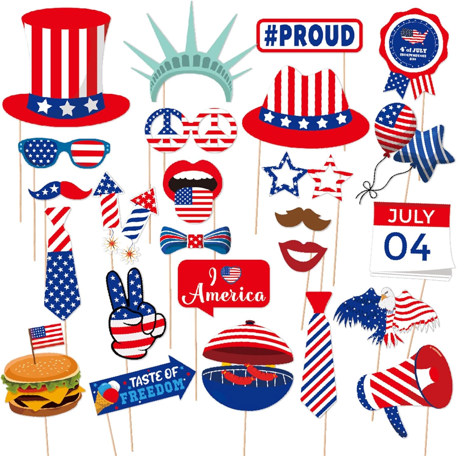 Amazon.com: 25 Pcs 4th of July Photo Booth Props Kit Independence Day ...
