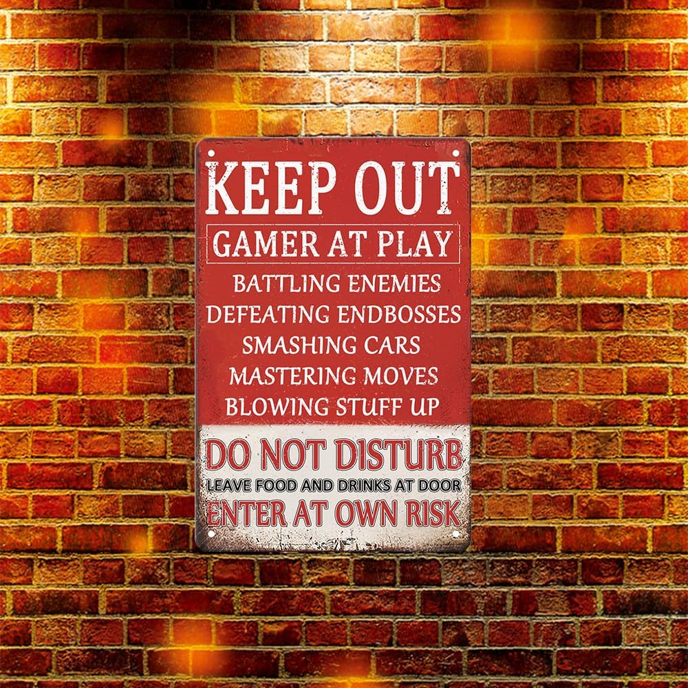 Gaming Room Sign Bedroom Door Tin Signs Funny Keep Out Sign Wall Decor ...