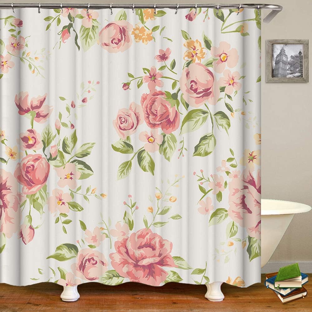 Amazon.com: Lovetar Retro Flower Vintage Rose Floral Shower Curtain ...