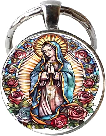 Amazon.com: CONTIA Virgin Mary Art Photo Glass Keychain Man Woman ...