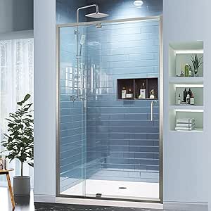 GroGro 38-42" W x 71" H Semi-Frameless Pivot Swing Glass Shower Door,with 1/4"(6mm) Clear SGCC ...