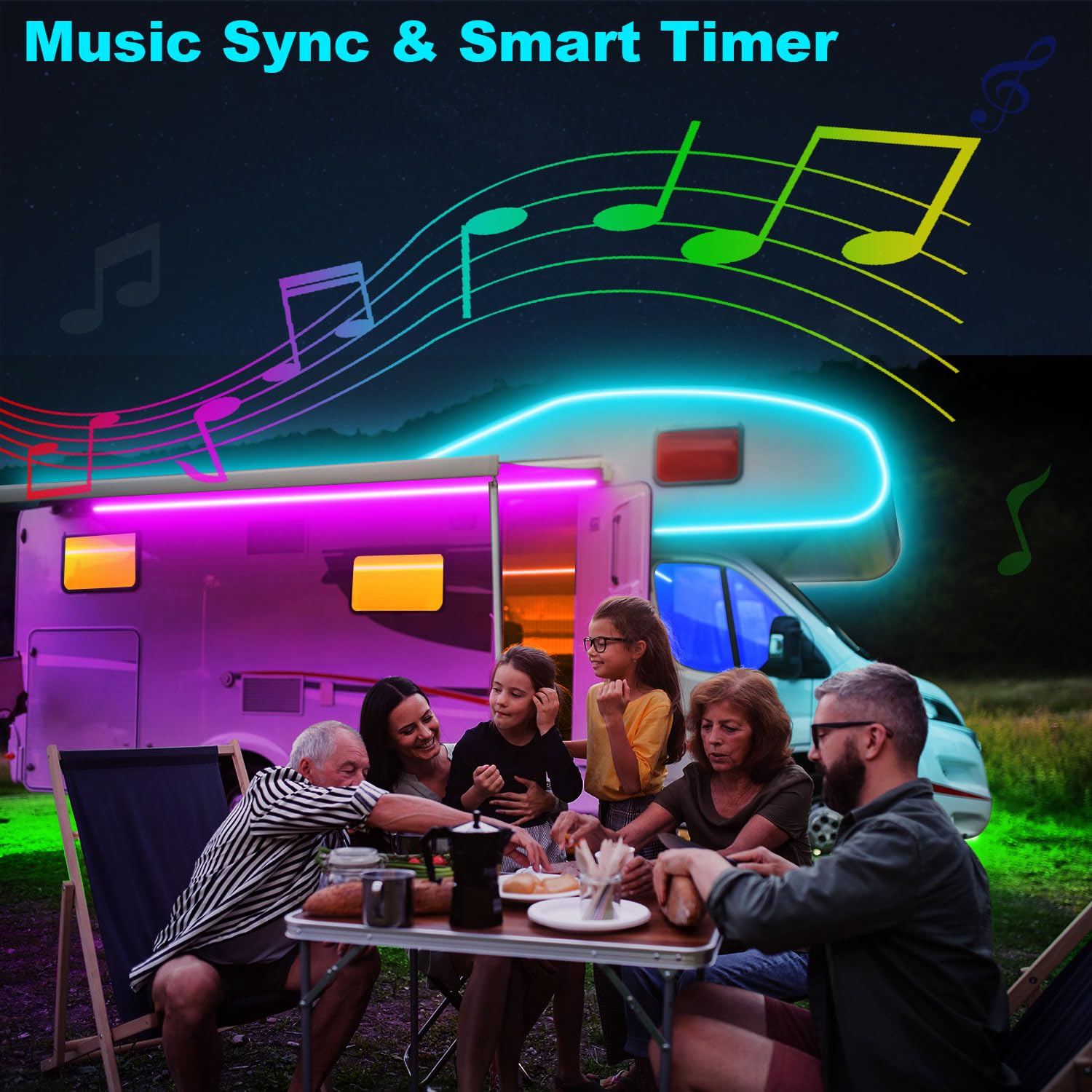 Snapklik.com : TENDIST 50FT RV Awning Lights Strip, 12V RGB Camper ...