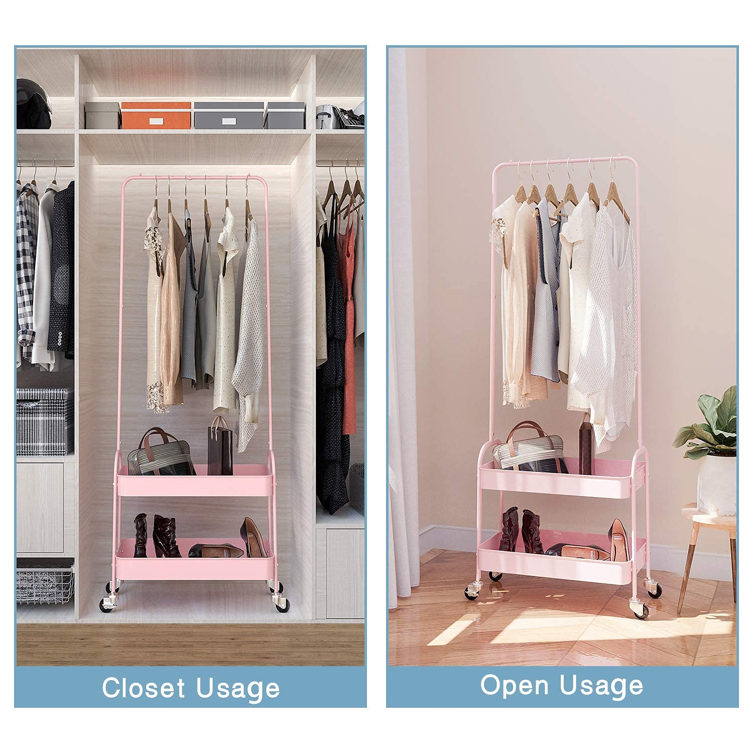 Kingrack Metal Clothes Rack,Garment Rack Storage Trolley Rolling Cart ...