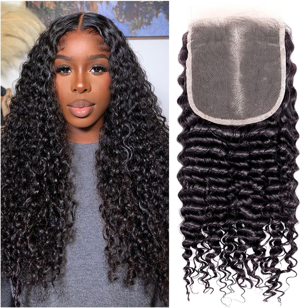 Amazon.com : Omswet 5x5 HD Lace Closure Deep Wave Human Hair Closure ...