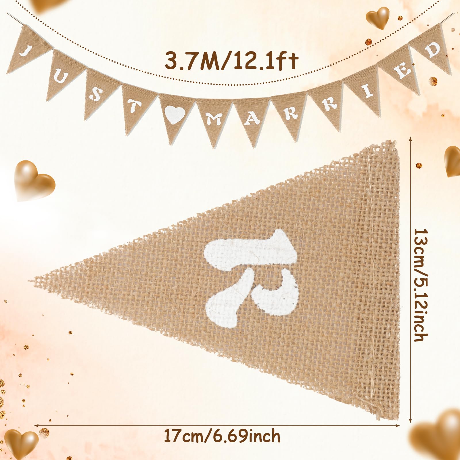 PROUSKY JUST MARRIED Burlap Flag Banner Bunting 12 Pcs Jute Triangle ...