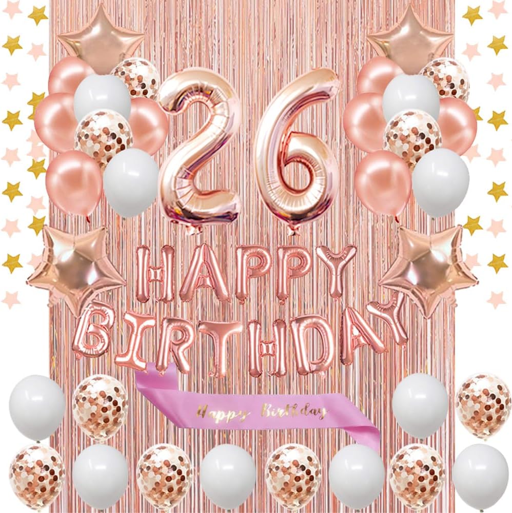Amazon.com: Fancypartyshop 26th Birthday Decorations - Rose Gold Happy ...