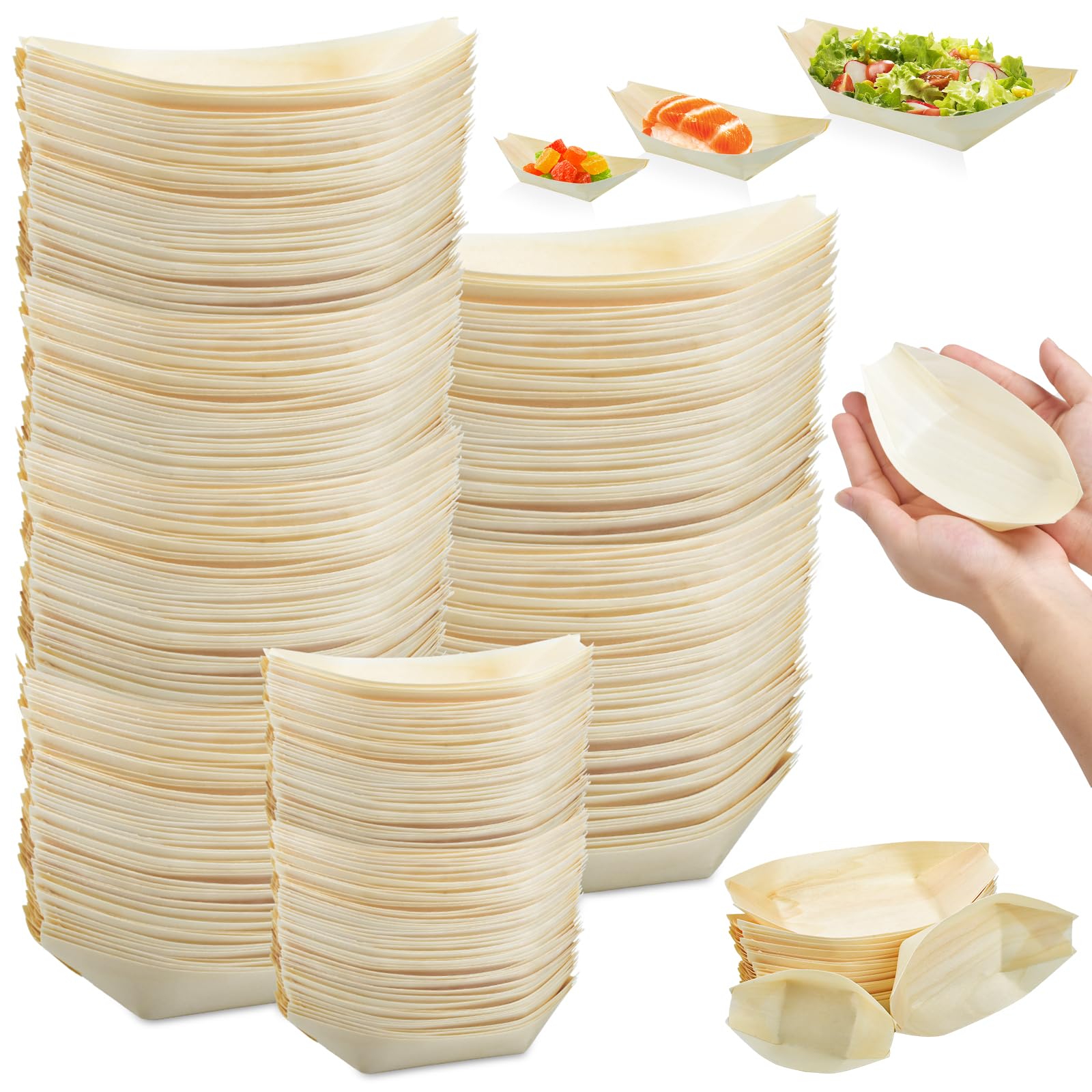 Amazon.com: CONLI 500 PCS Bamboo Plates Disposable Wooden Boat Plates ...