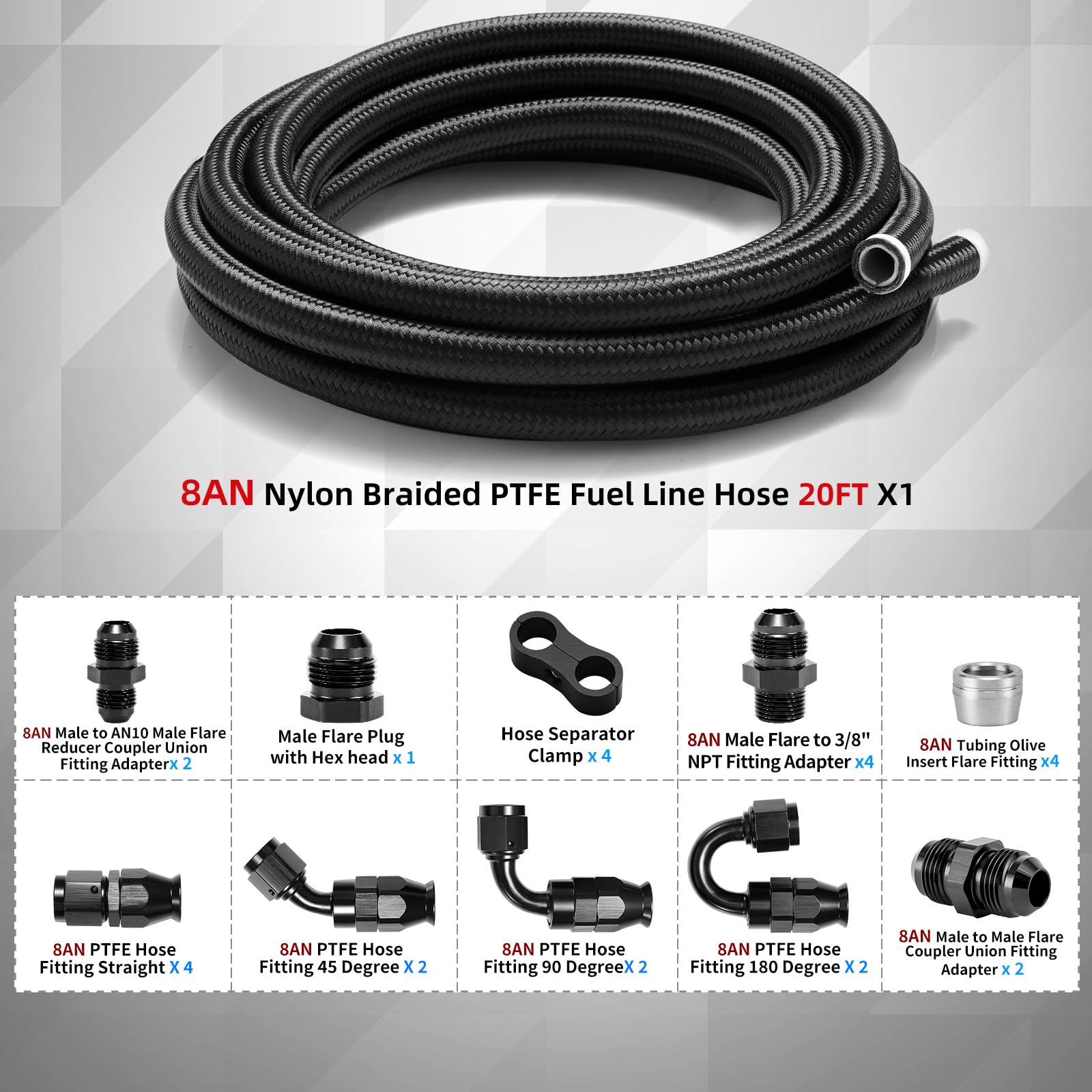 Snapklik.com : 8AN 20FT PTFE Fuel Line Kit, E85 Nylon Stainless Steel ...