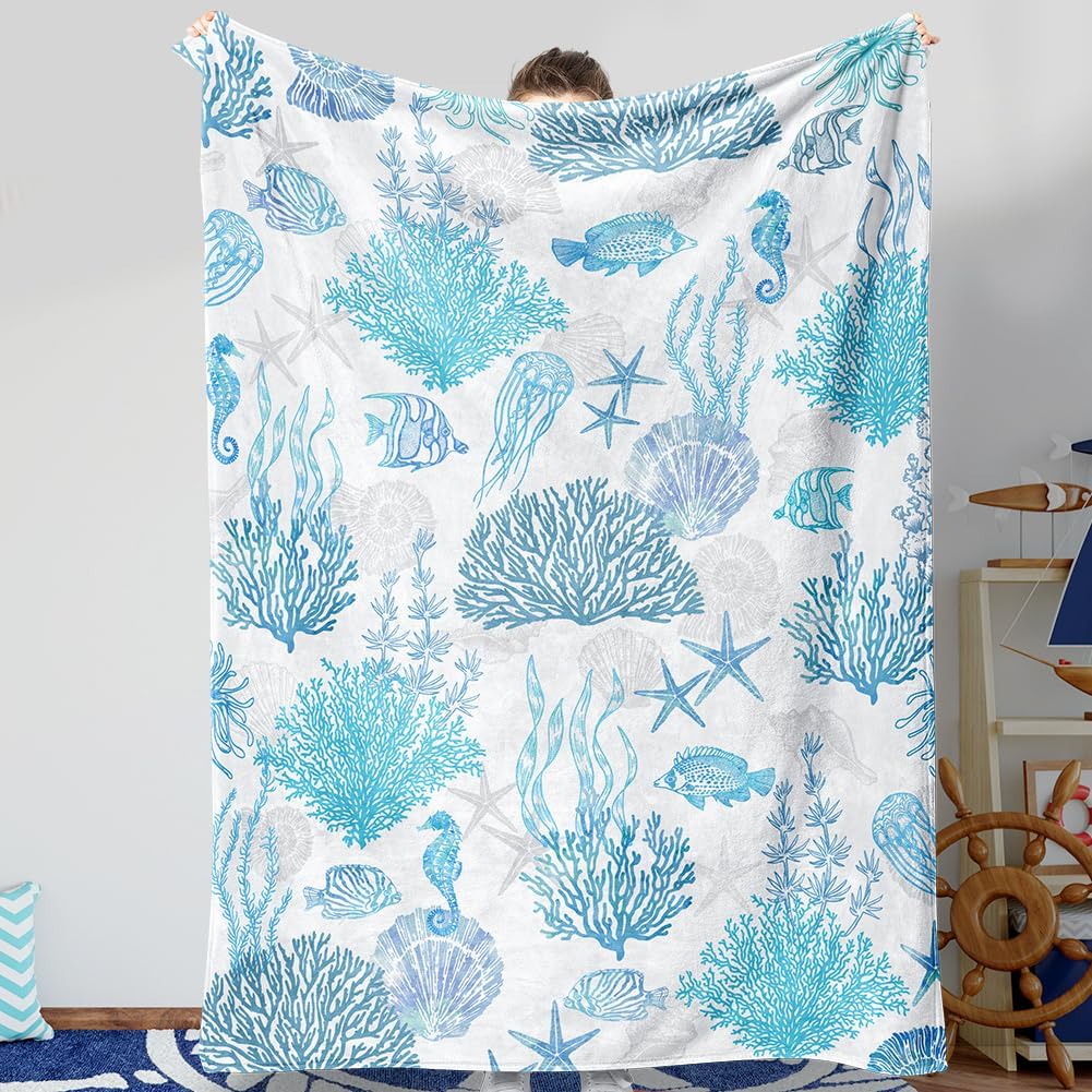 Amazon.com: Blue Ocean Beach Throw Blanket Nautical Coastal Bed Blanket ...