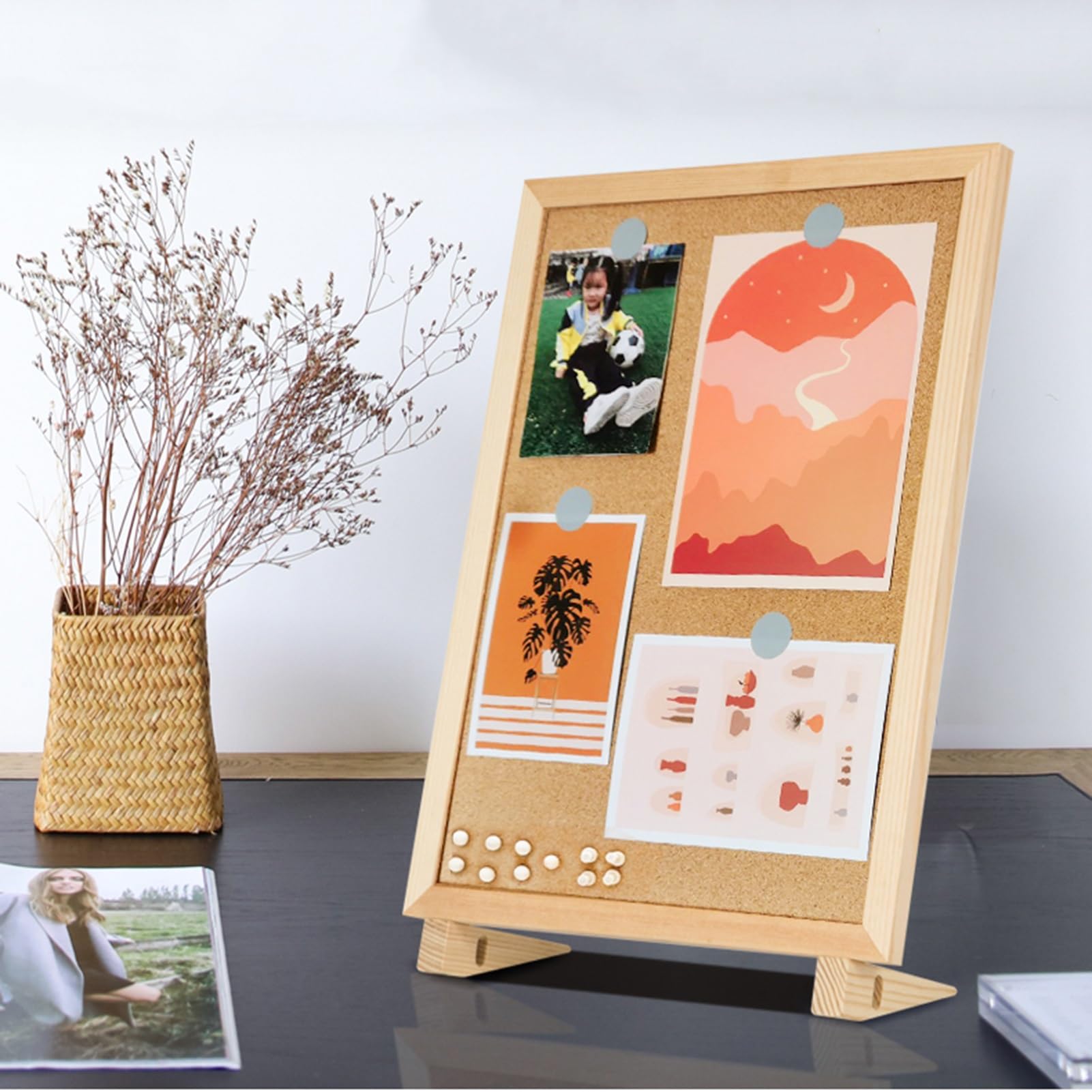 Desktop Cork Board Double-Sided - 12x12 Inch Bulletin Board With 15 ...