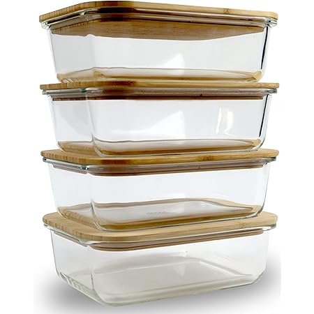 Amazon.com - 5 Pieces Glass Containers with Bamboo Lids 36 oz/ 1040 ml ...