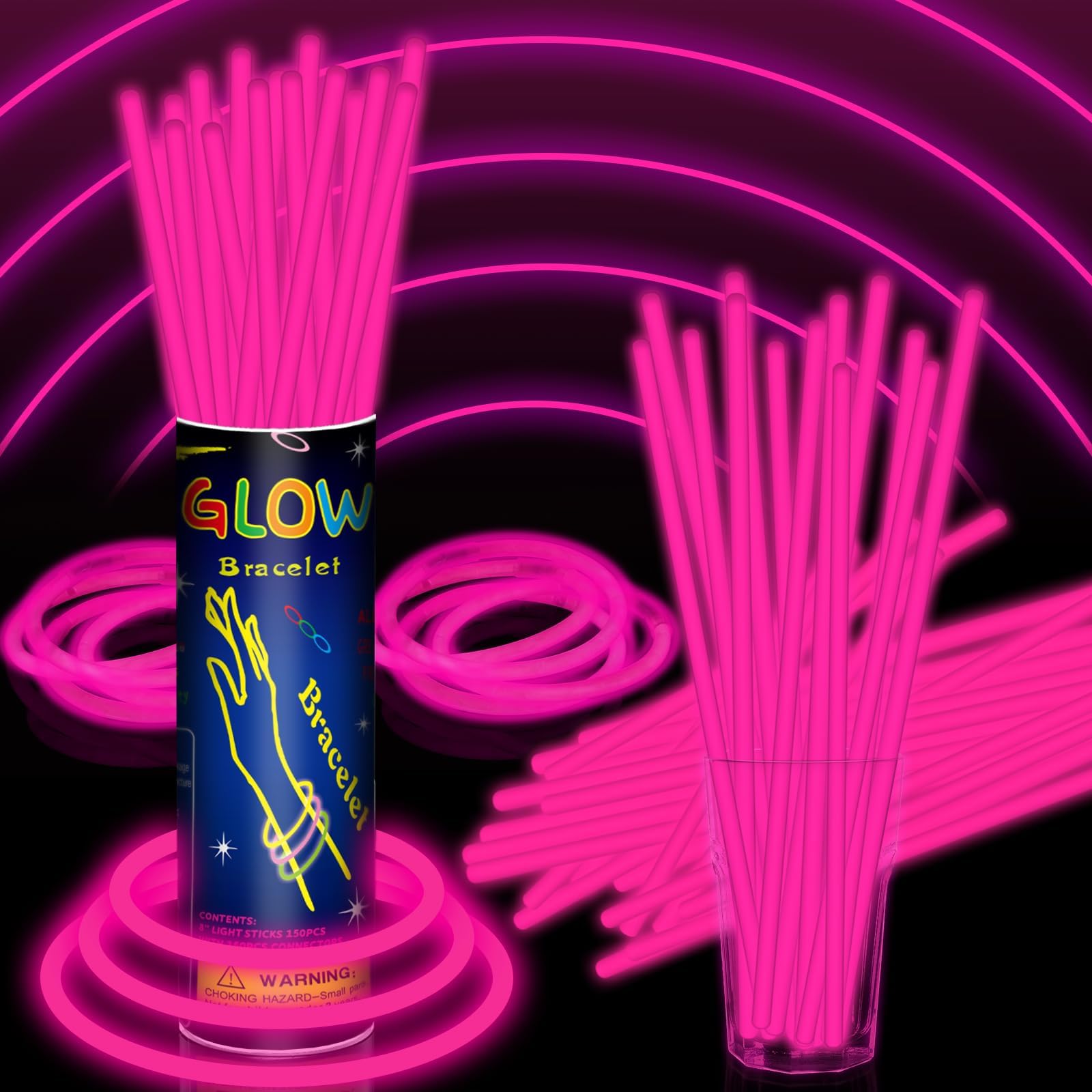 Amazon.com: Taikula 100 Pack 8” Pink Glow Sticks Bracelet Necklaces ...
