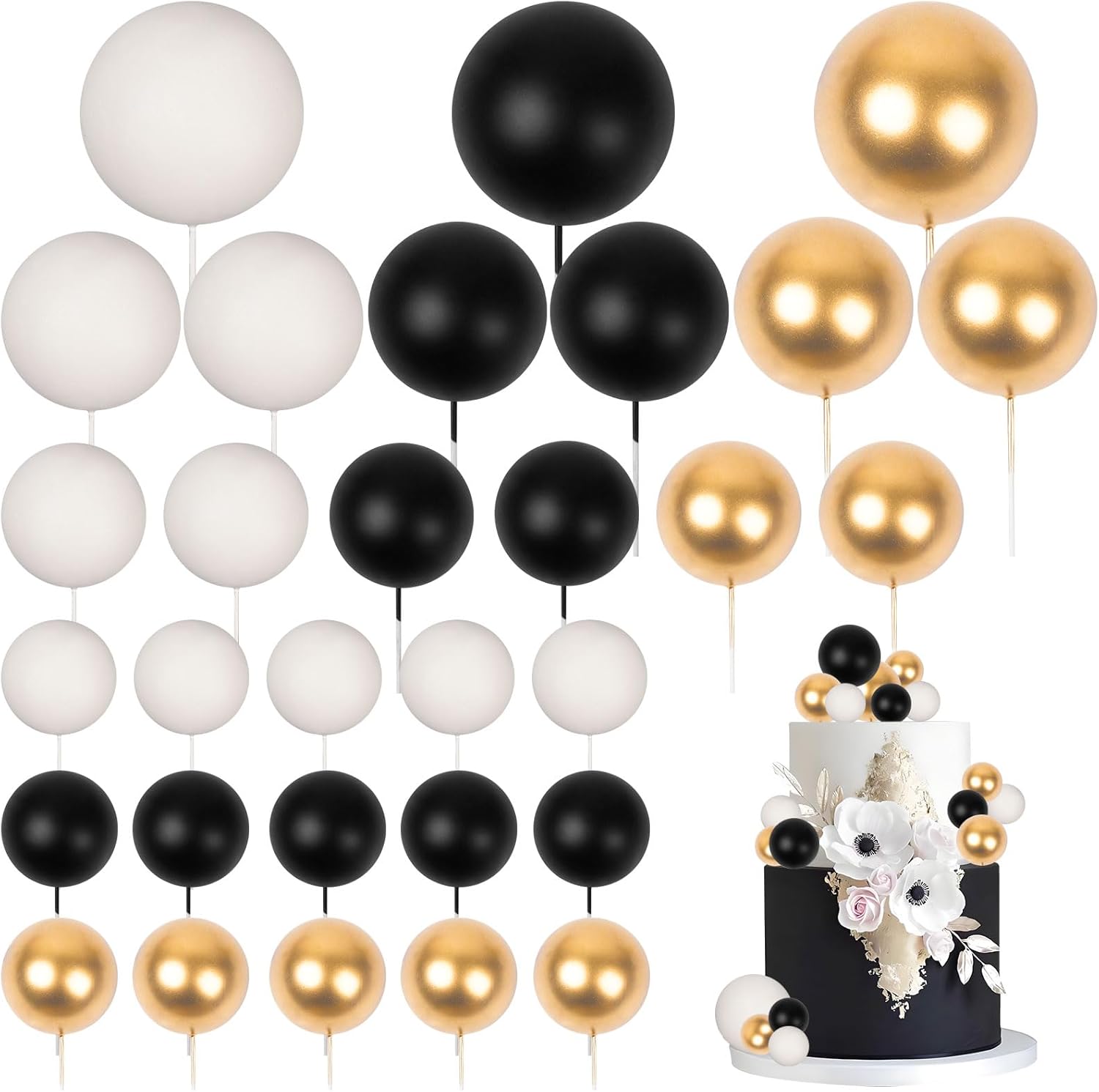 Amazon.com: 30 PCS Balls Cake Topper DIY Cake Insert Toppers Ball Cake ...