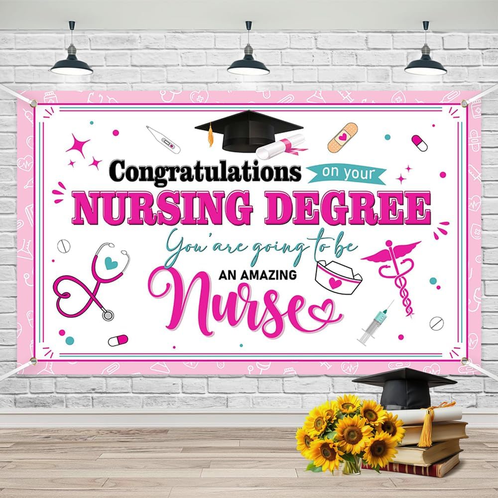 Amazon.com: Lofaris Nursing Graduation Banner - 70.8x43.3 Inch Pink and ...