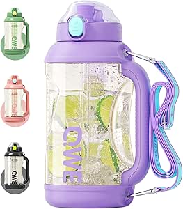 Amazon.com: QWE Gym Large Plastic Water Bottle for Women with Lids and Straws&Handle,67oz,Heat ...