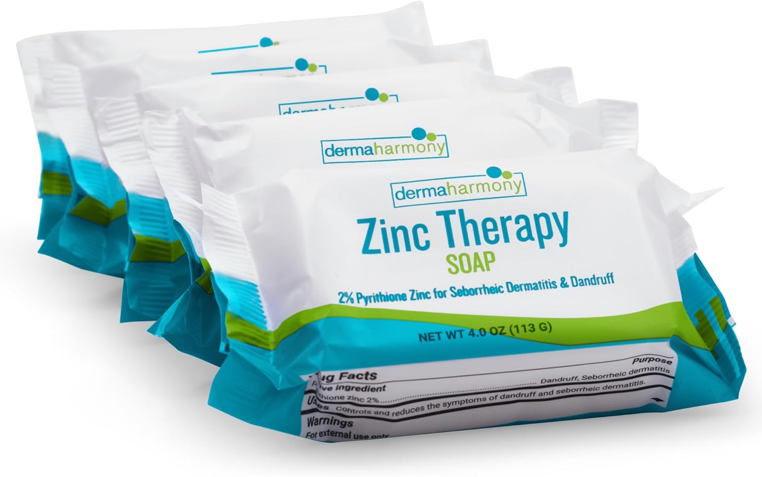 Dermaharmony Set of 5 2% Pyrithione Zinc (ZnP) Bar Soap 4 oz - Crafted ...