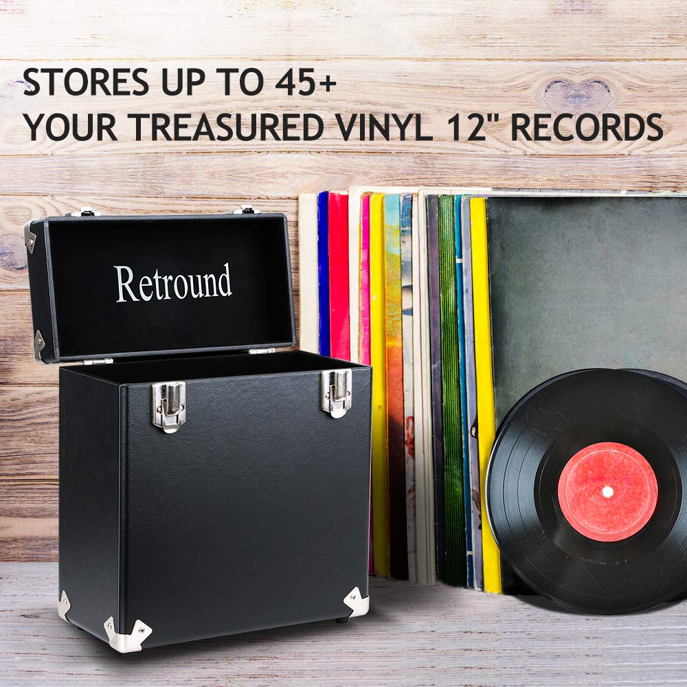 Buy Retround Vintage Retro Vinyl Leather Record Holder Case, LP Storage ...
