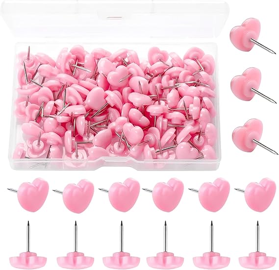 100PCS Pink Heart Push Pins,Cute Heart Thumb Tacks Decorative Push Pins ...