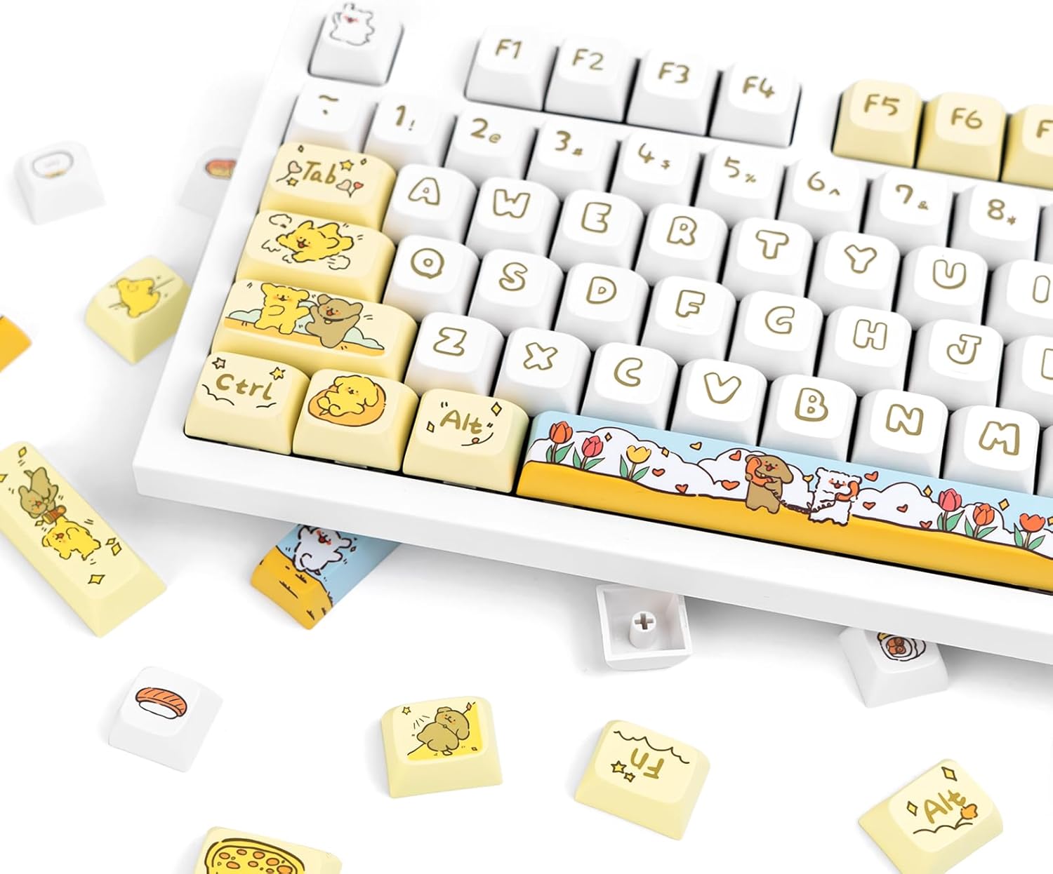 JOLINTAL 139 Keys Puppy Keycaps, Dog Pet Cute PBT Keycaps Set, White ...