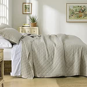 Amazon.com: Finlonte Queen Size Quilt Set, 100% Cotton Solid Color ...