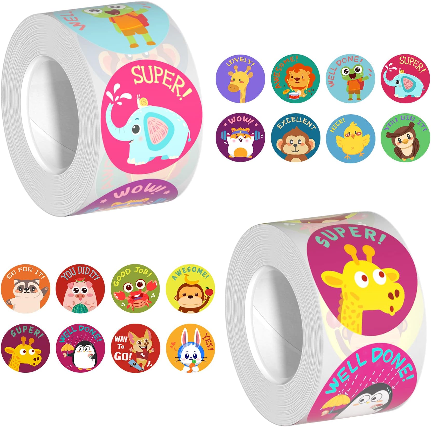 1000 PCS Incentive Stickers for Kids,1 Inch Animal Reward Stickers in ...