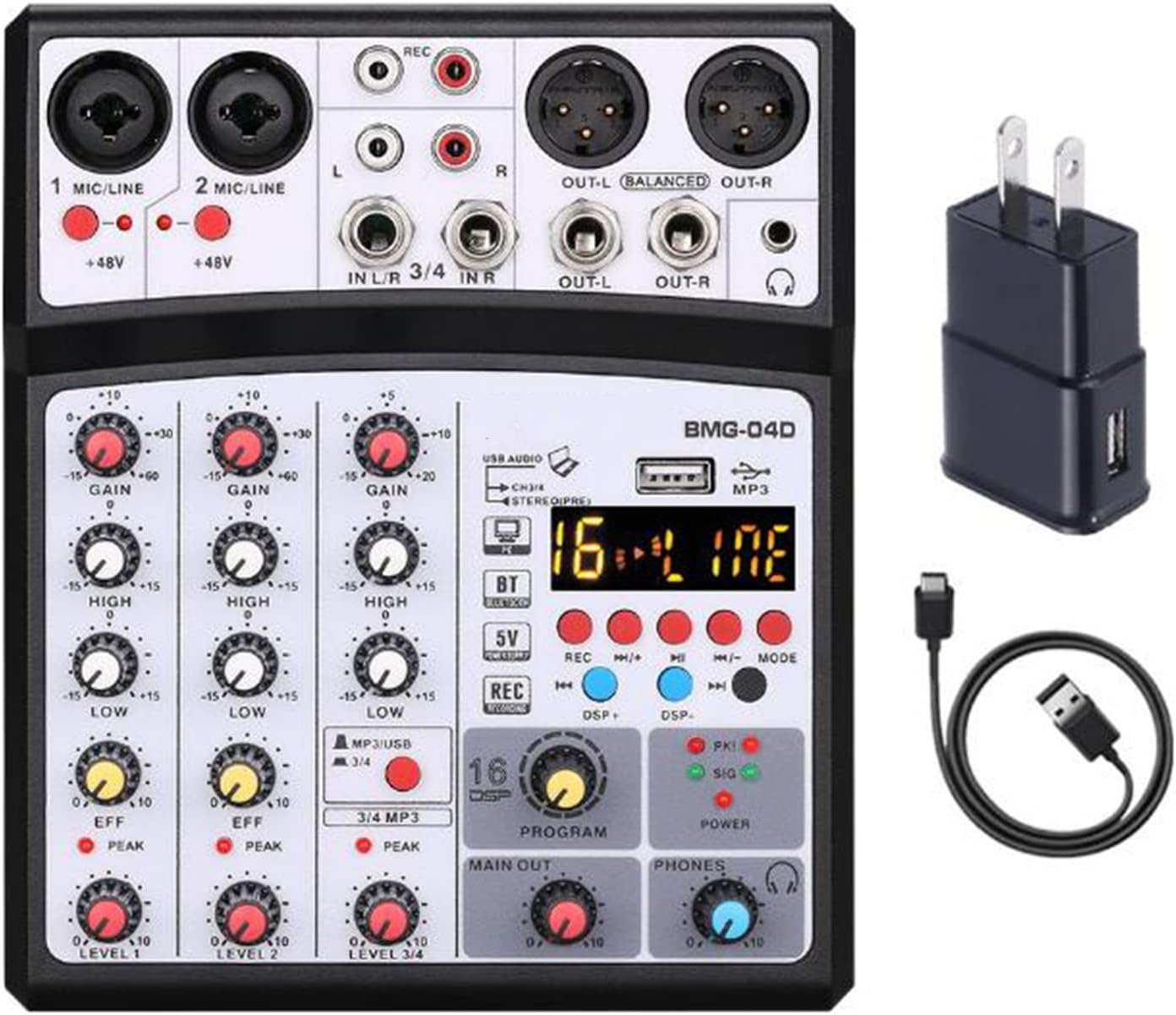 4 Channel Audio Mixer Sound Interface 16 DSP Bluetooth USB Mixing ...
