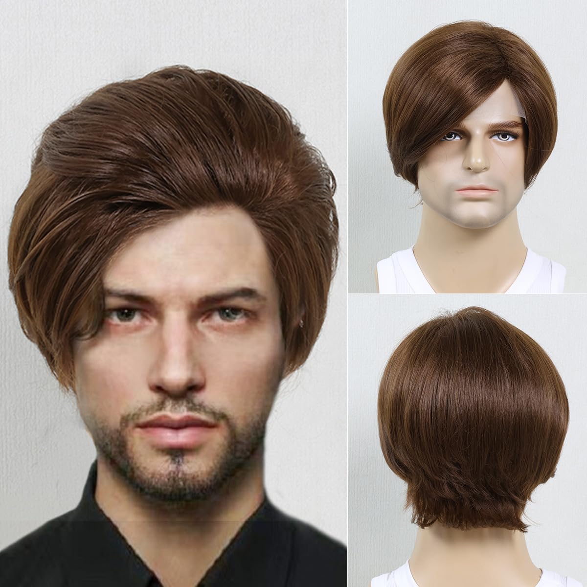 Amazon.com: TOPHR Short Mens Wig Brown Lace Hand Weaving of Forehead 6 ...