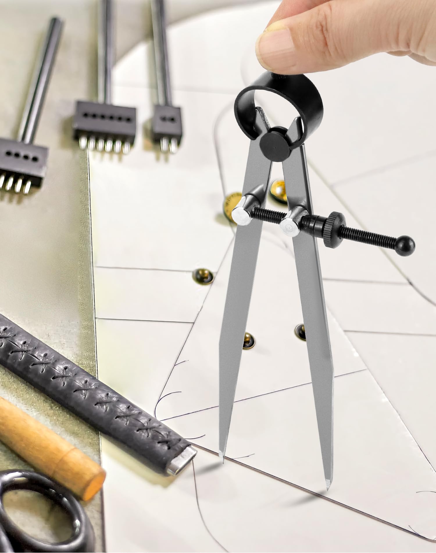 Snapklik.com : Leather Carving Hammer Set, DIY Leather Craft Mallet + Math Compass, Drawing ...
