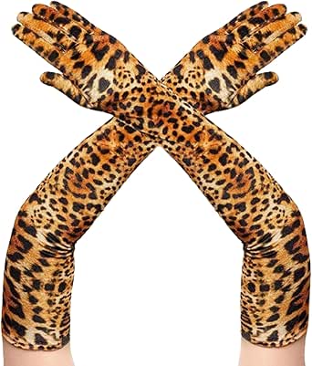 1 Pair Leopard Gloves Long Costume Animal Print Gloves Elbow Length ...
