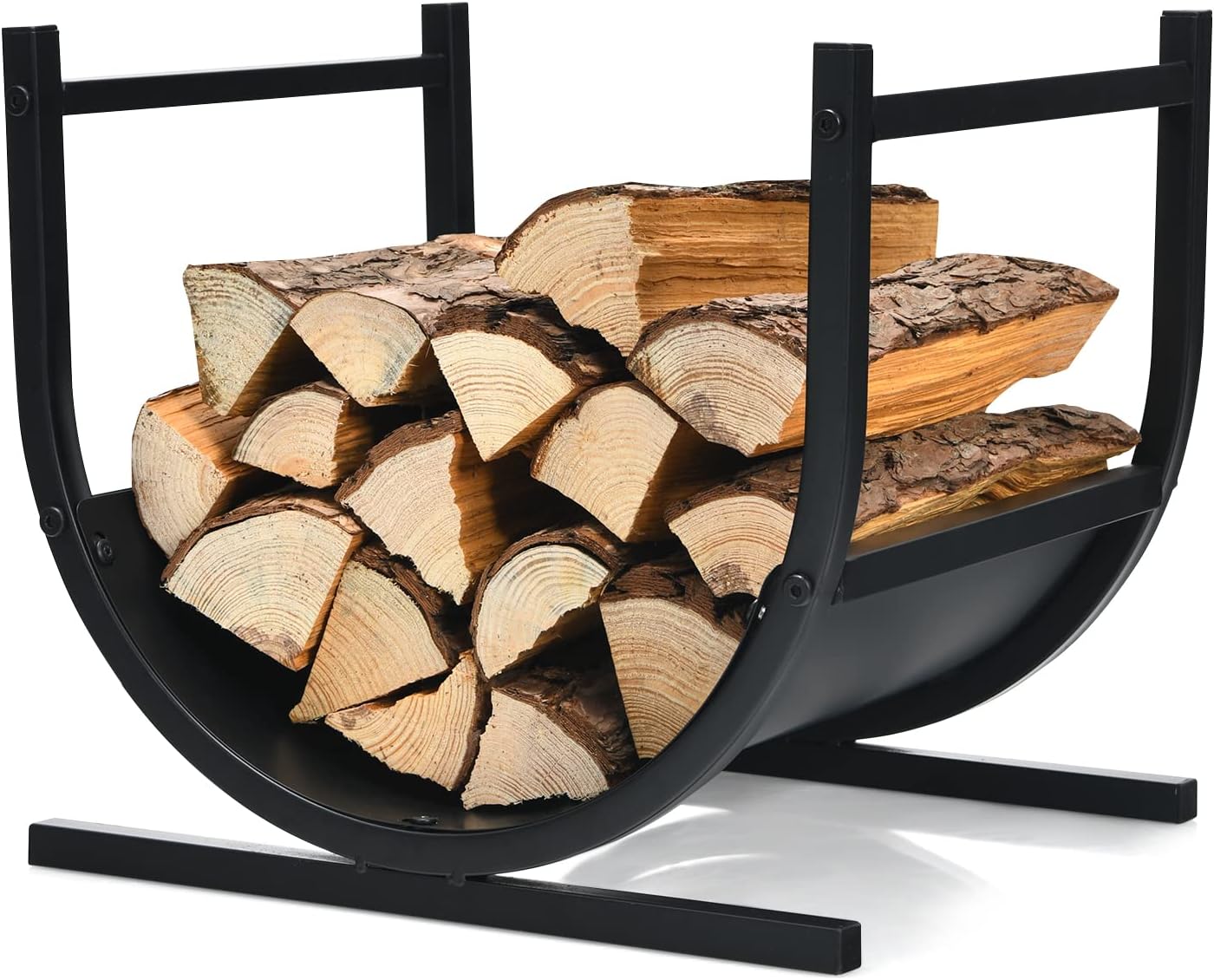 GiantexUK U-Shaped Firewood Rack, Metal Firewood Log Holder with Handy ...