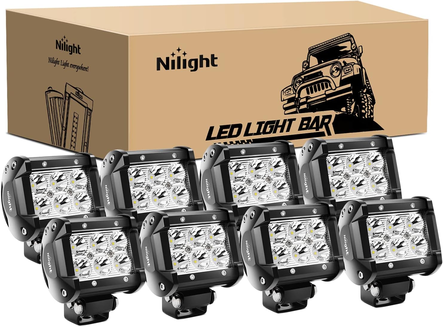 Amazon.com: Nilight - NI 06A-18W LED Light Bar 8PCS 18W 1260lm Spot led ...