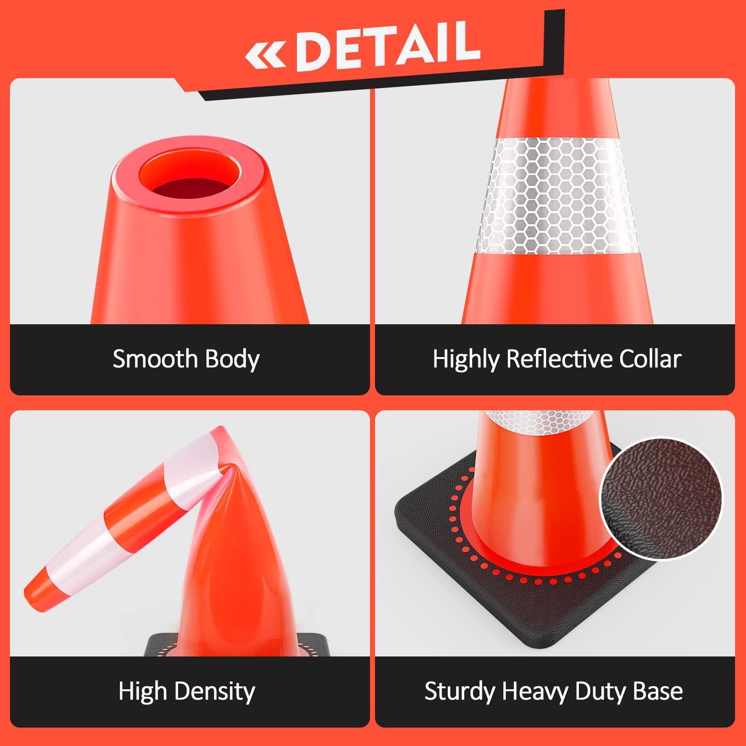 RoadHero (4 Pack) Traffic Safety Cones 36 Inch with Black Weighted Base ...