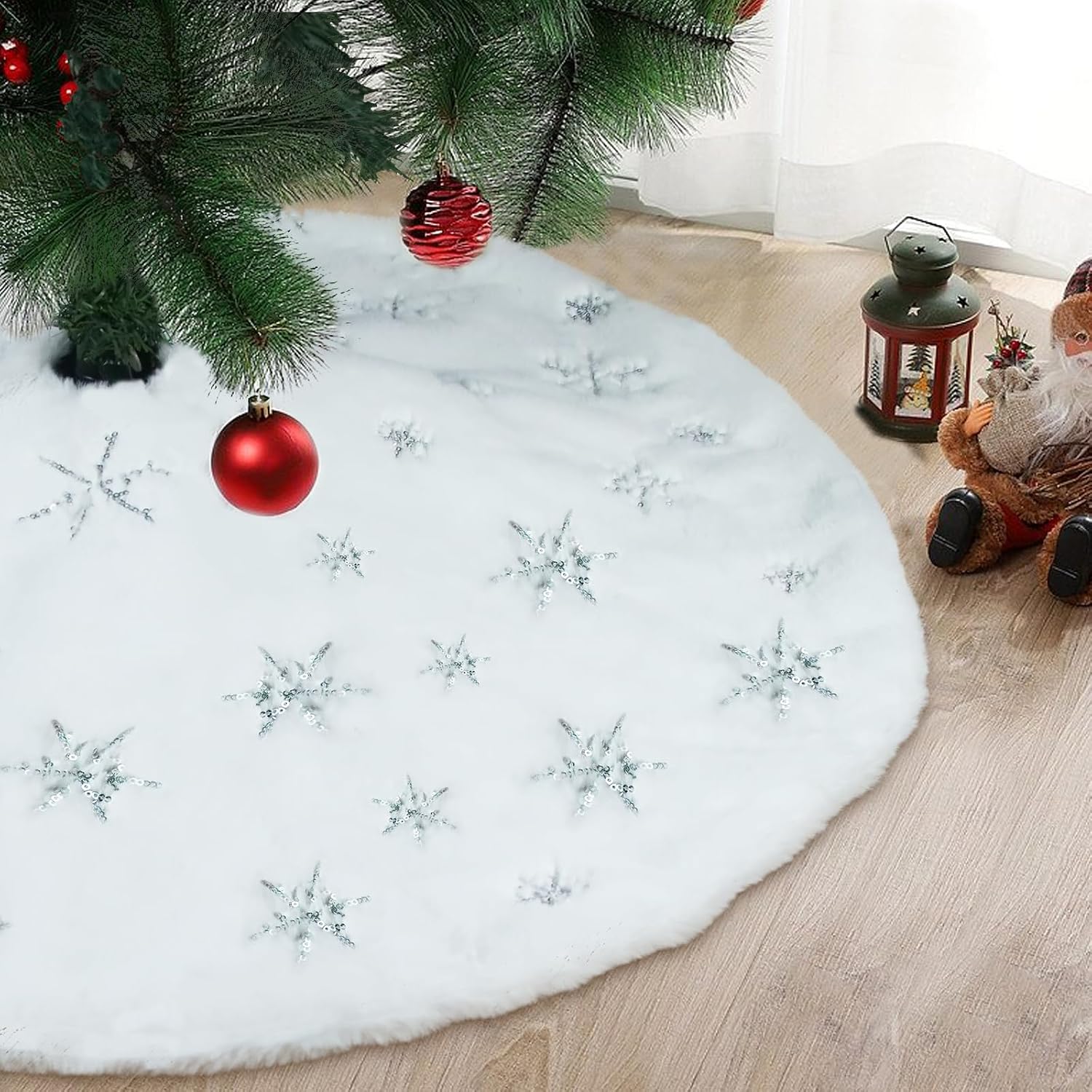 Amazon.com: Christmas Tree Skirt 30 Inches Double Layers Silver Sequin ...