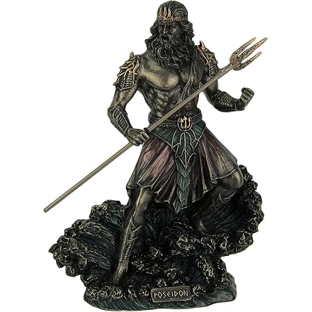 Poseidon With Trident Standing On Hippocampus, Cold Cast Bronze, 9 1/4 ...