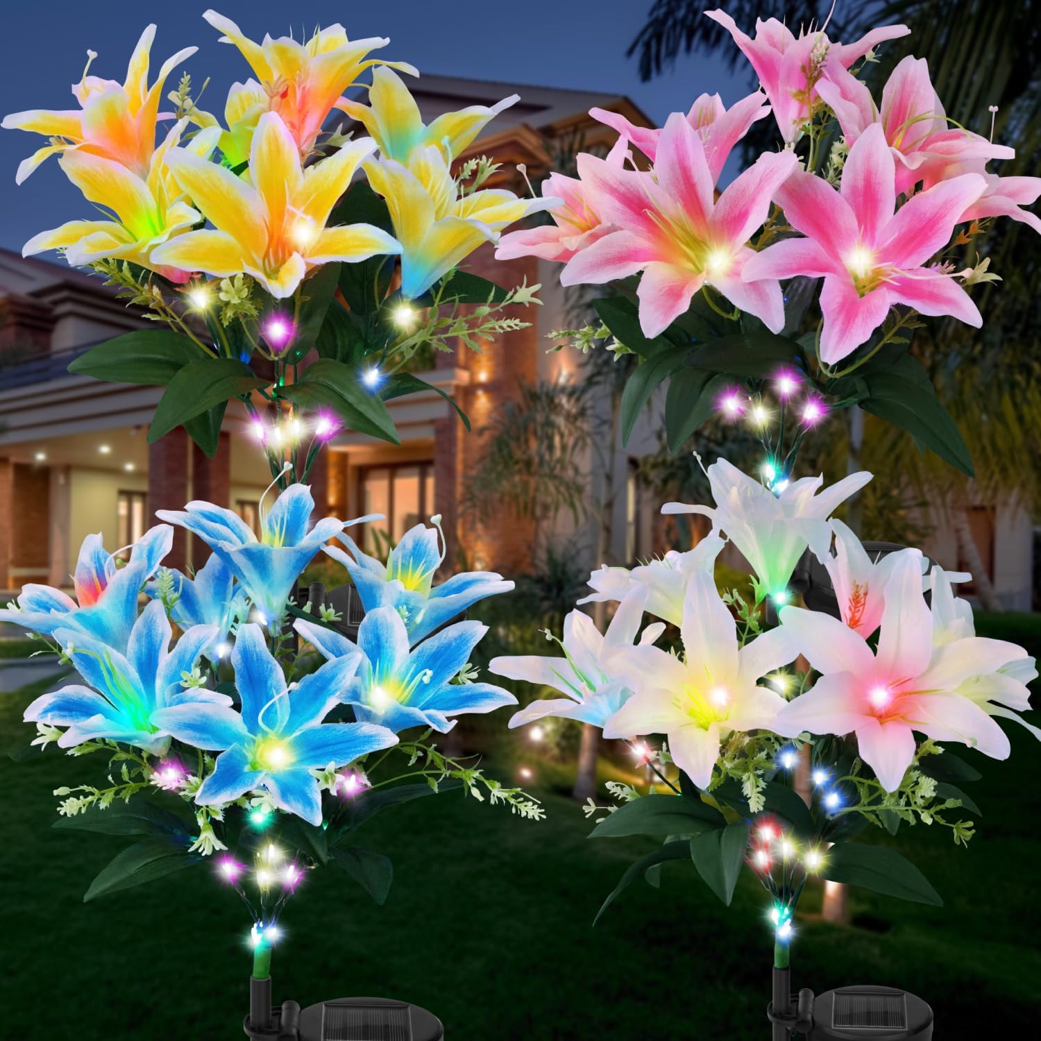 Amazon.com: Solar Garden Stake Lights - Set of 3 Decorative Multi-Color ...