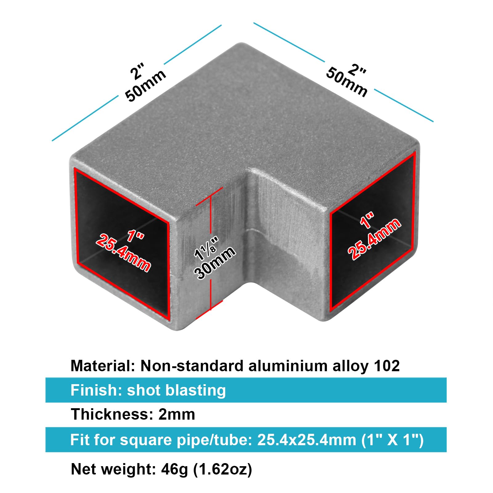 Snapklik.com : 20 Pack 1" Aluminum Square Tube Connector, L Shaped ...
