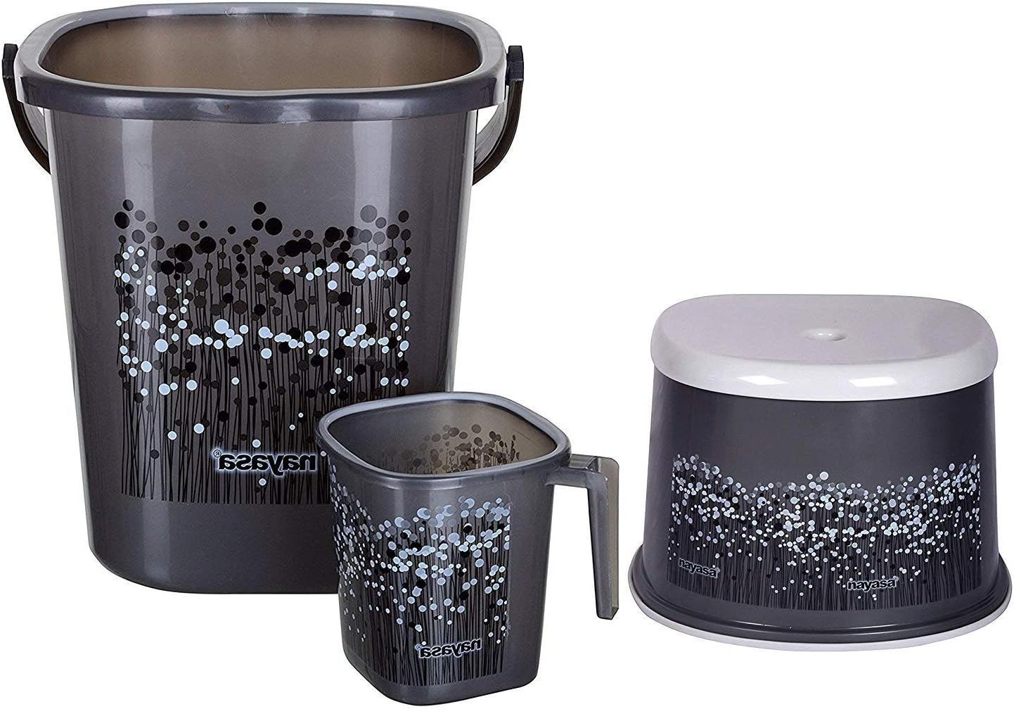 Nayasa Plastic Bucket, Mug, Stool, Grey, 25L, 1.5L (3 Pieces) : Amazon ...