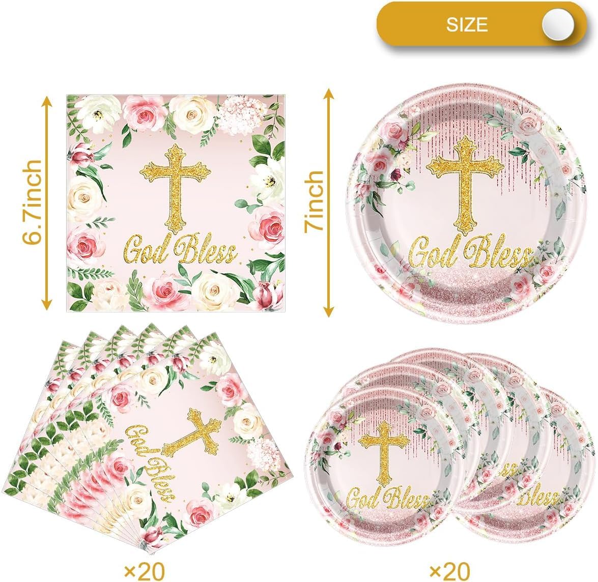 Snapklik.com : Pink God Bless Plates And Napkins Baptism First Holy ...