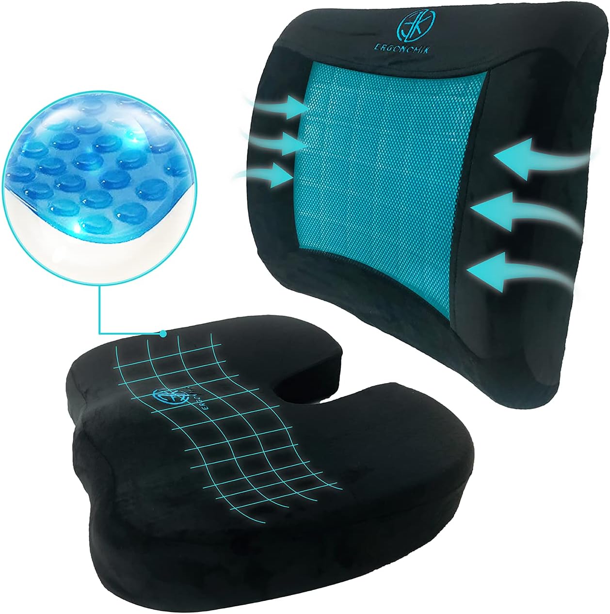 Amazon.com: Gel Infused Memory Foam Lumbar and Seat Cushion with ...