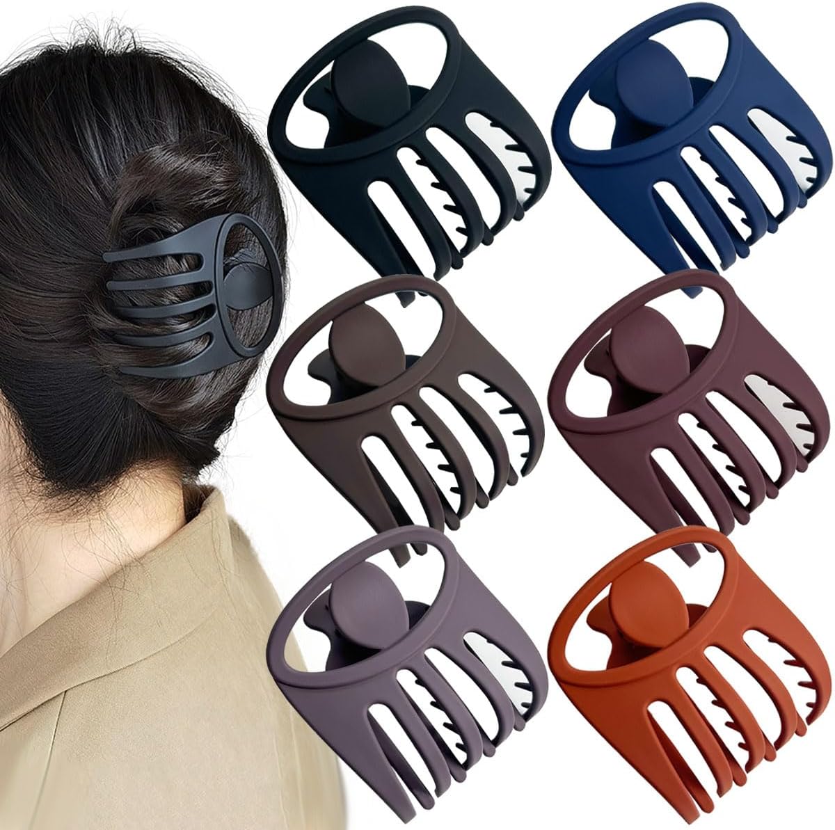 6 PCS Curved Flat Hair Clips 3Inch French Concord Flat Hair Claw Matte ...
