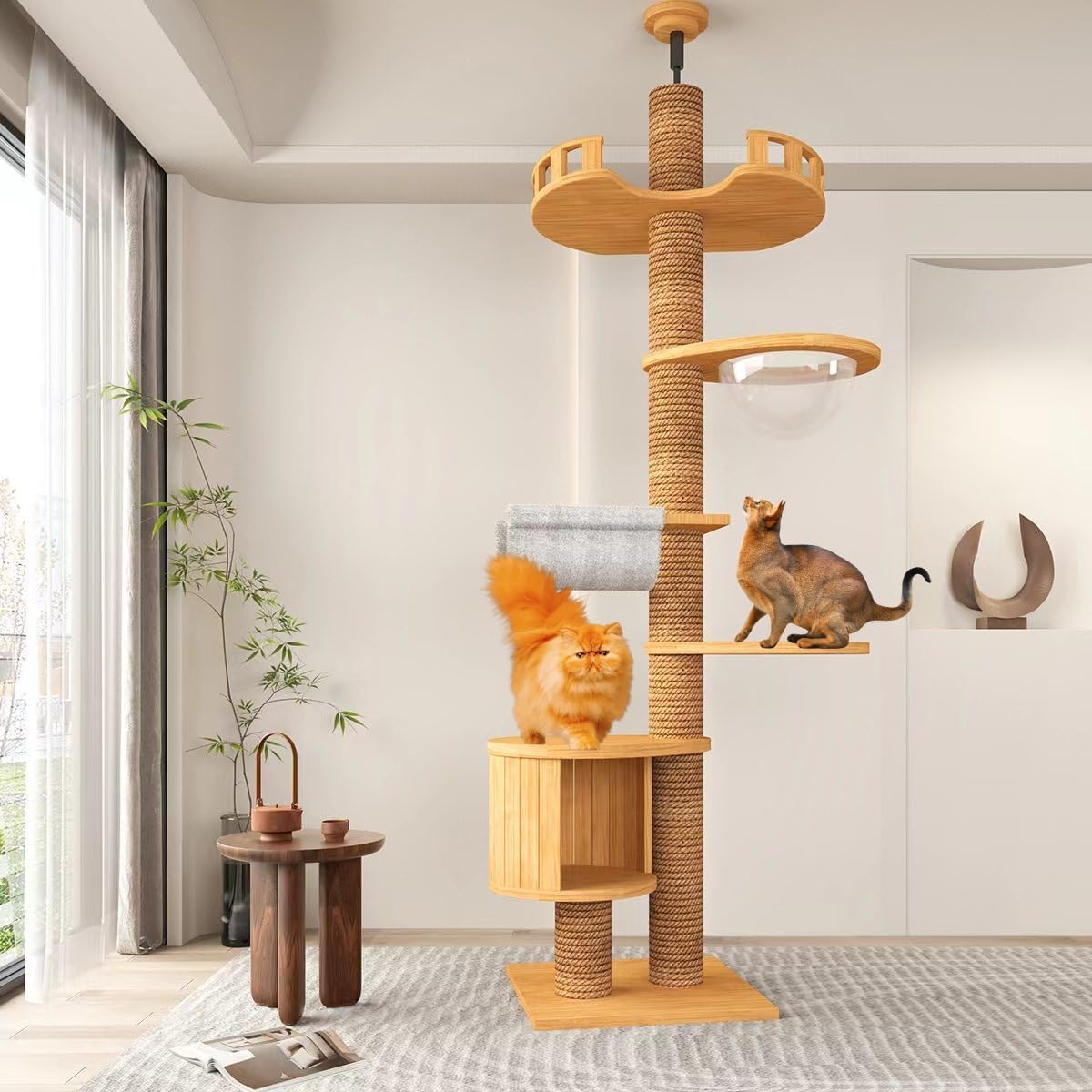 Amazon.com : Wooden Cat Tree Floor to Ceiling,Floor Ceiling Cat Tower ...