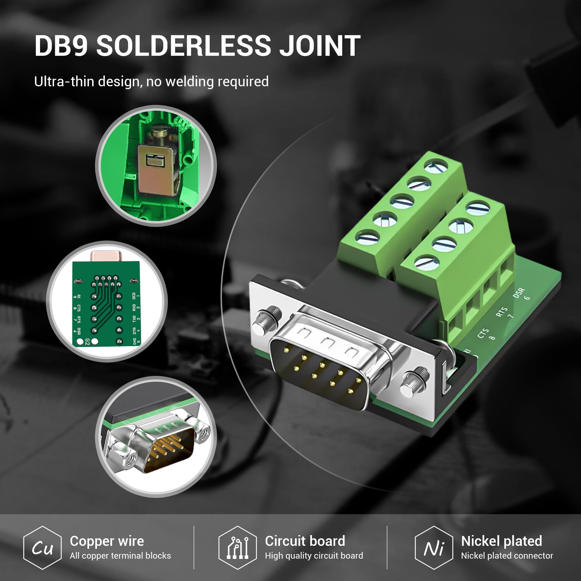 YIMATEECO DB9 Breakout Board, DB9 Male to Screw Terminal Block RS232 D ...