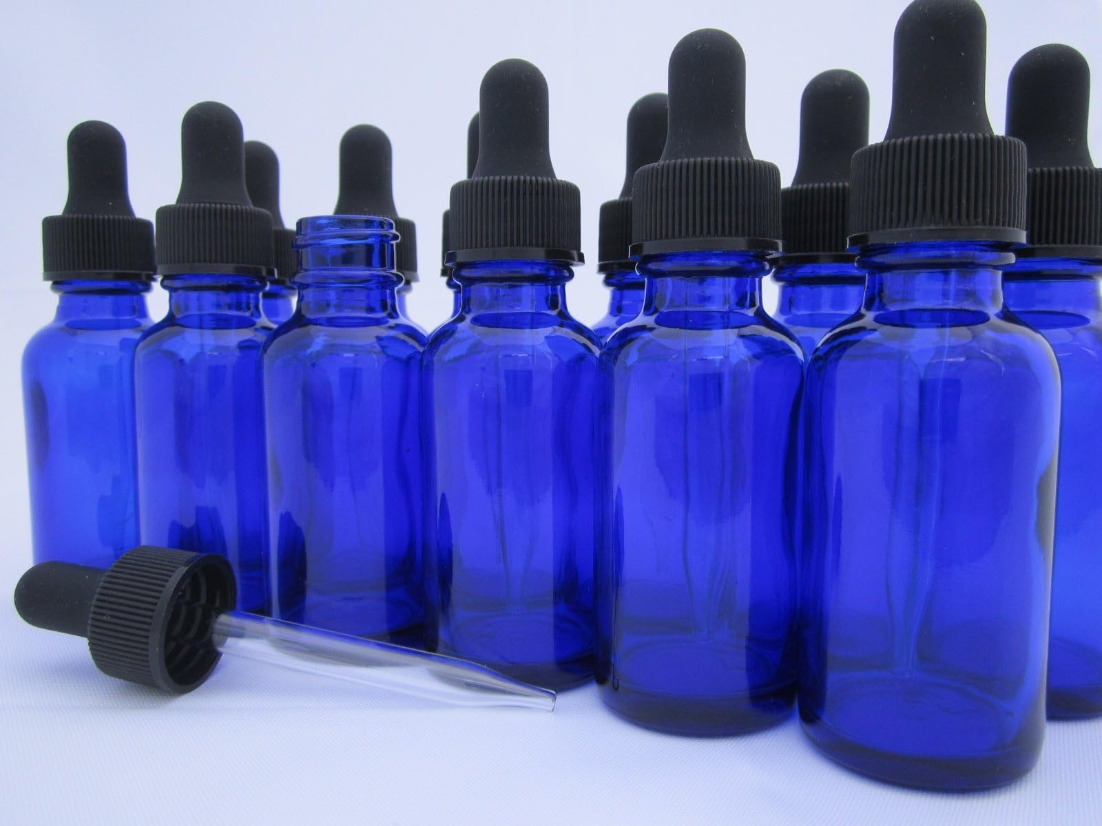 DropperStop™ 1oz Cobalt Blue Glass Dropper Bottles (30mL) with Tapered ...