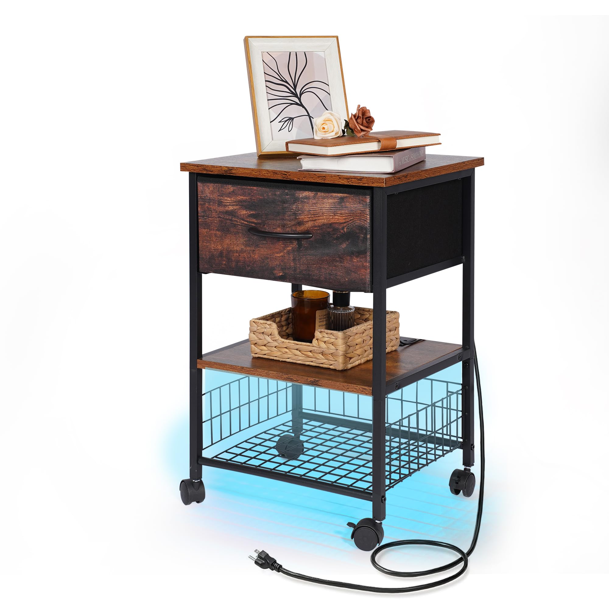 Amazon.com: Arceisle Night Stand with Charging Station and RGB LED ...