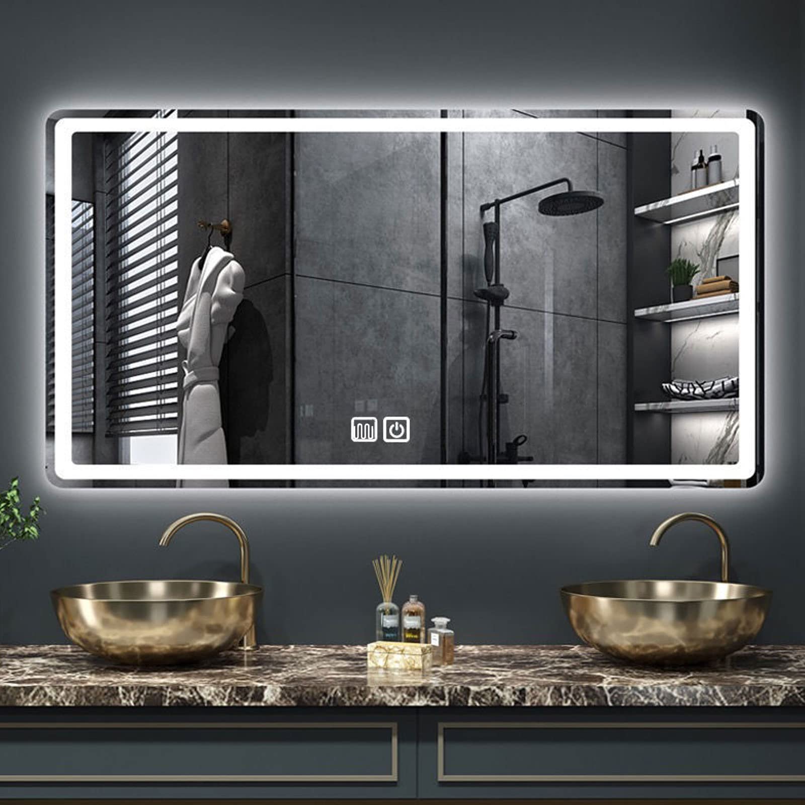 Buy FYJK LED Bathroom Mirror,Makeup Mirrors with Demister Pad, Modern ...