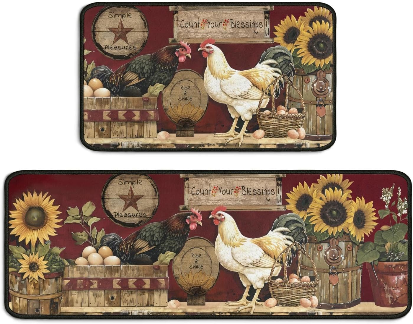 Amazon.com: Rooster Kitchen Mats for Floor Kitchen Rugs Sets of 2 Non ...