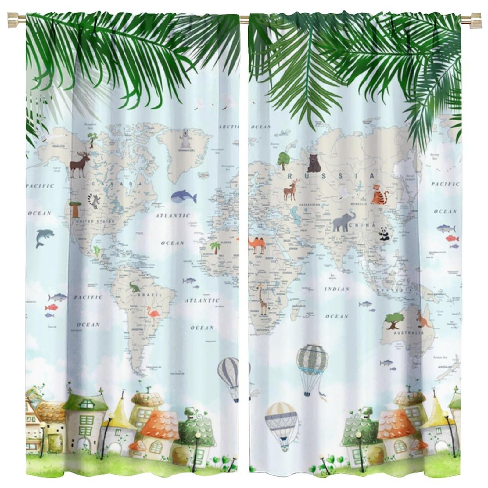 Amazon.com: Cute Cartoon Map Curtains, Educational Geography Countries ...