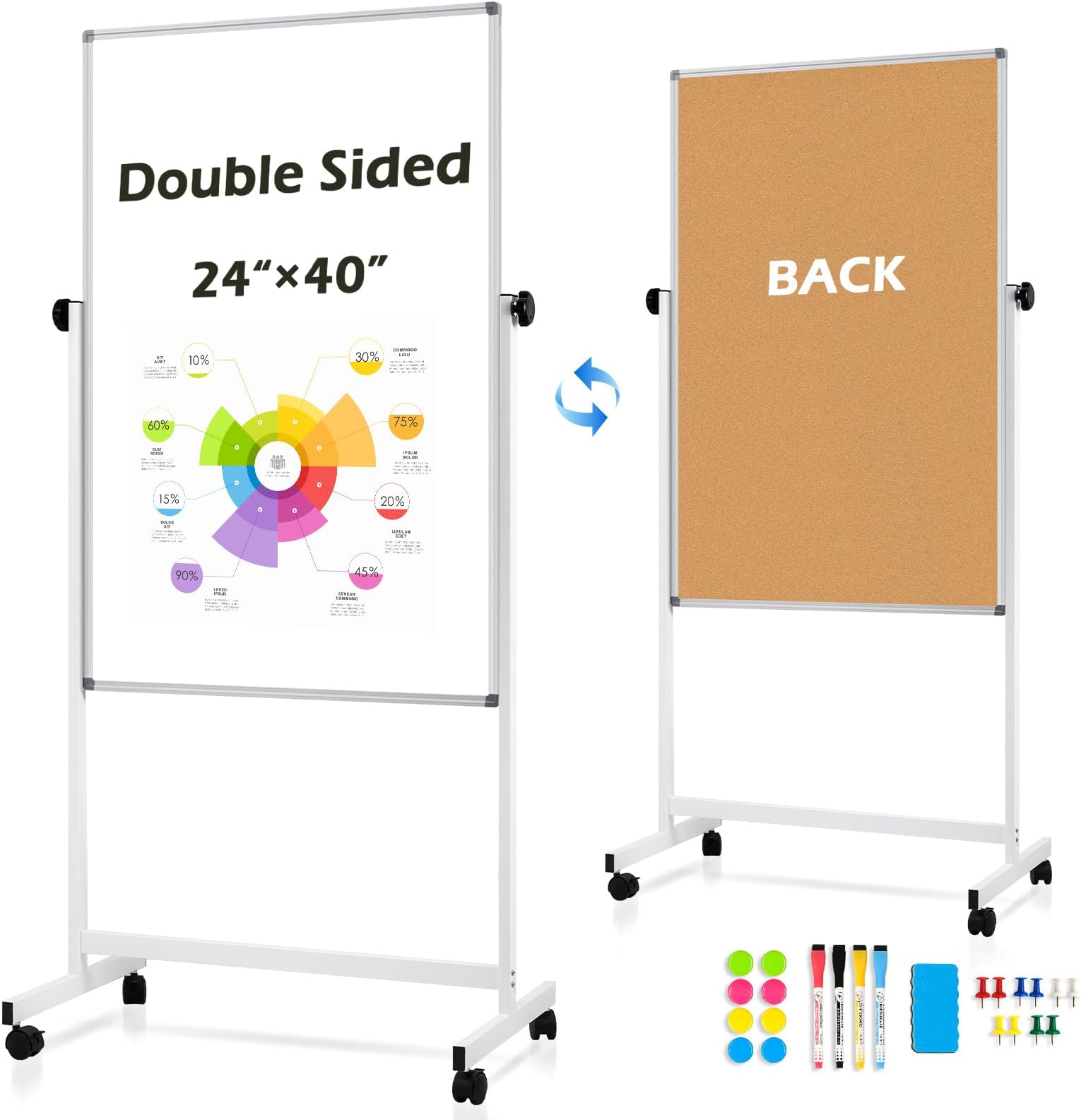 Amazon.com : QUEENLINK Double-Side White Board with Stand, Magnetic ...