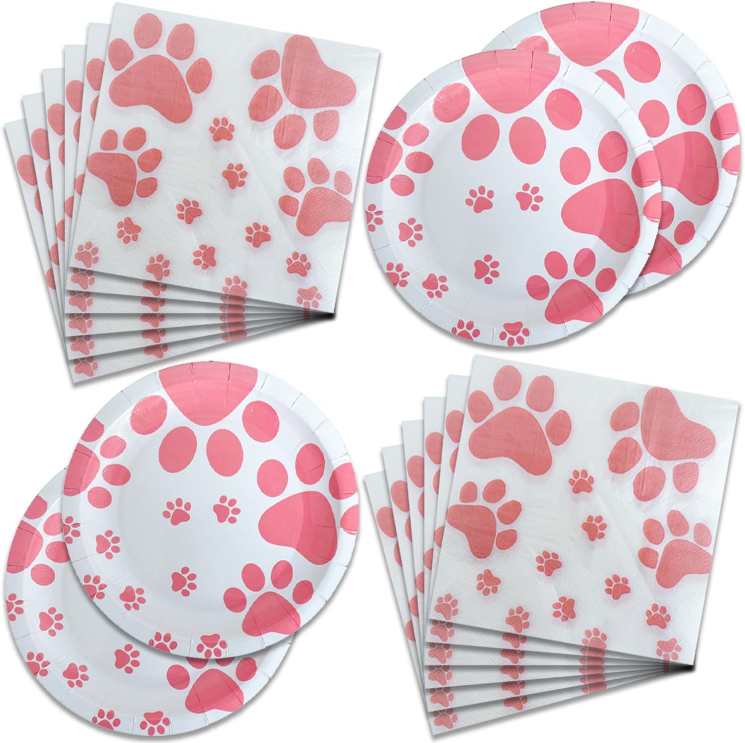 Amazon.com: 40Pcs Pink Dog Paw Print Party Supplies Puppy Theme ...